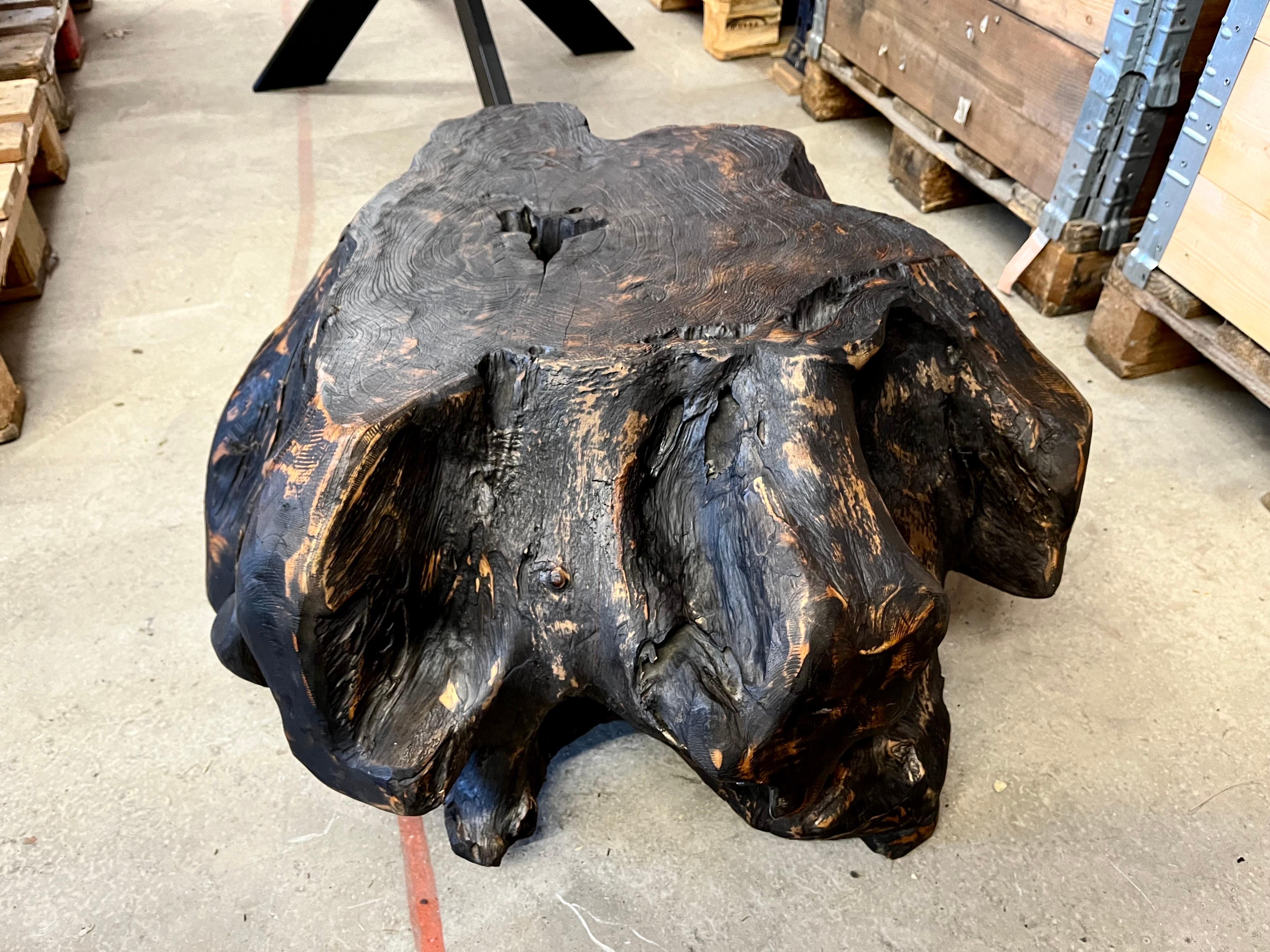 Pair of Brutalist Blackened Teak Root Tables for Vanessa at 1stDibs