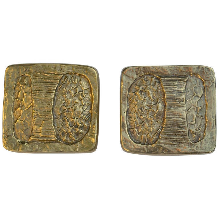Pair of Brutalist Bright Bronze Push and Pull Door Handles for Double Doors For Sale at 1stDibs