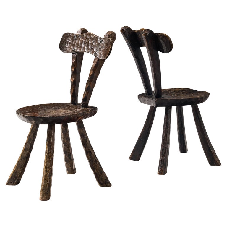 Pair of Brutalist Chairs in Stained Elm For Sale at 1stDibs