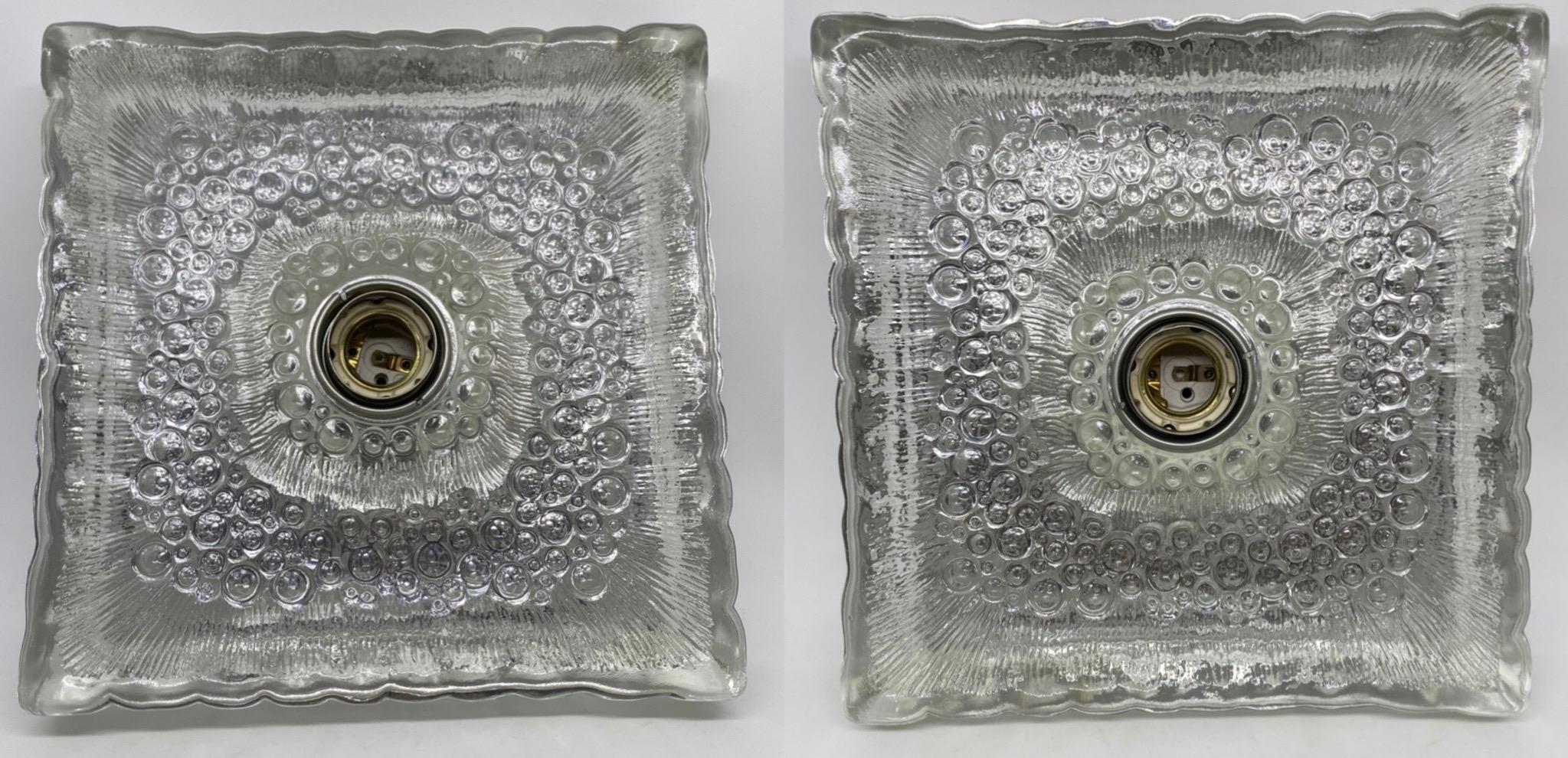Pair of Bubble Glass Pattern monumental Sconces or Flush Mounts ...