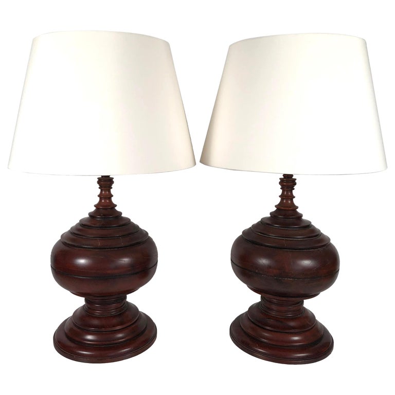 Pair of Burmese Turned Wood Lamps at 1stDibs
