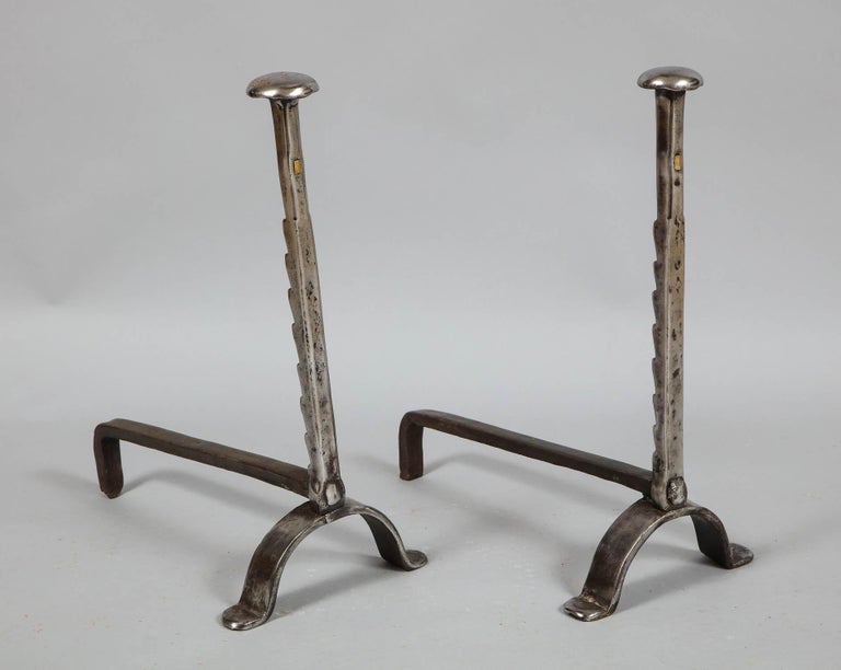 Pair of Burnished Iron Andirons at 1stDibs