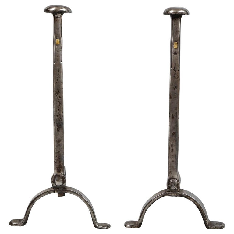 Pair of Burnished Iron Andirons at 1stDibs