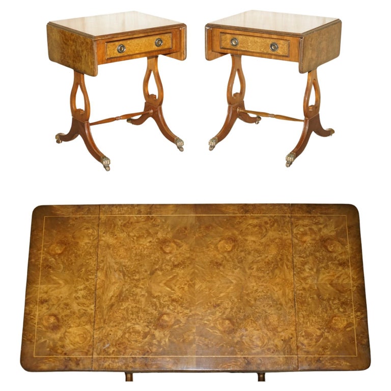 Pair of Burr and Burl Walnut Extending Side End Lamp Tables with Lion ...