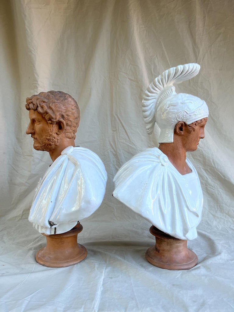 Pair of Busts of Emperors Marcus Aurelius and Augustus in terracotta at ...