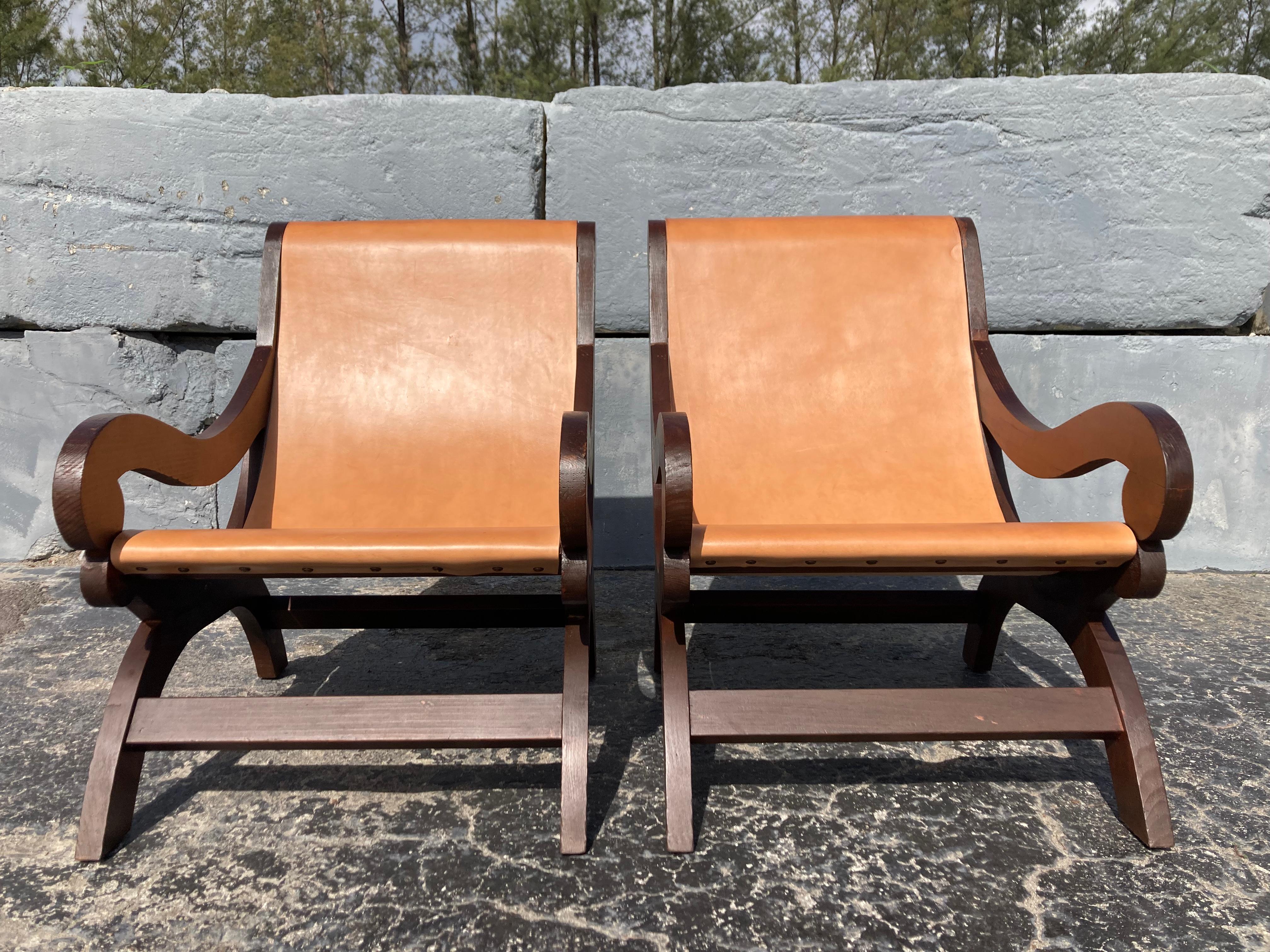 Pair of Butaque Lounge Chairs in the Style of Clara Porset, Saddle ...