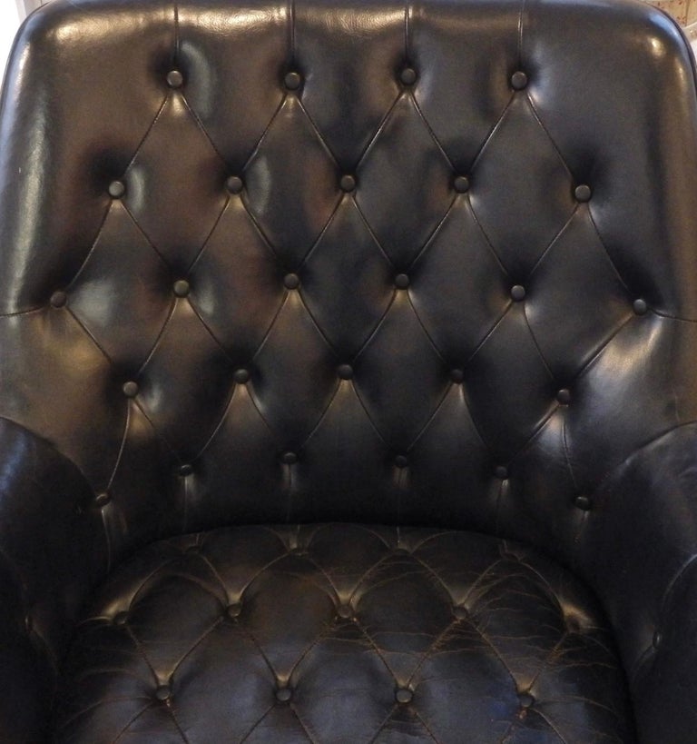 Pair of button Tufted Black Leather Occasional Chairs For Sale at 1stDibs