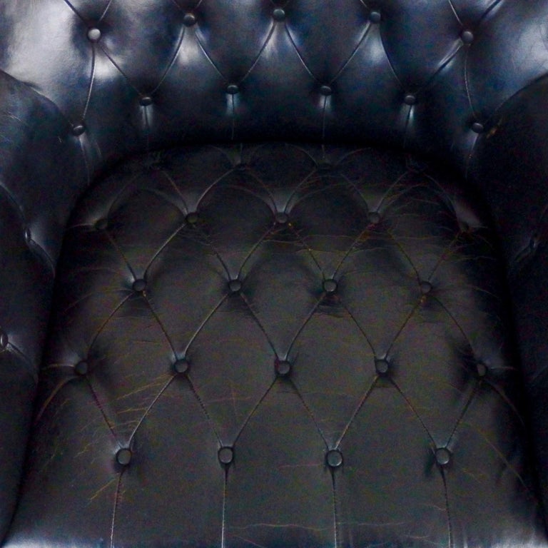 Pair of button Tufted Black Leather Occasional Chairs For Sale at 1stDibs