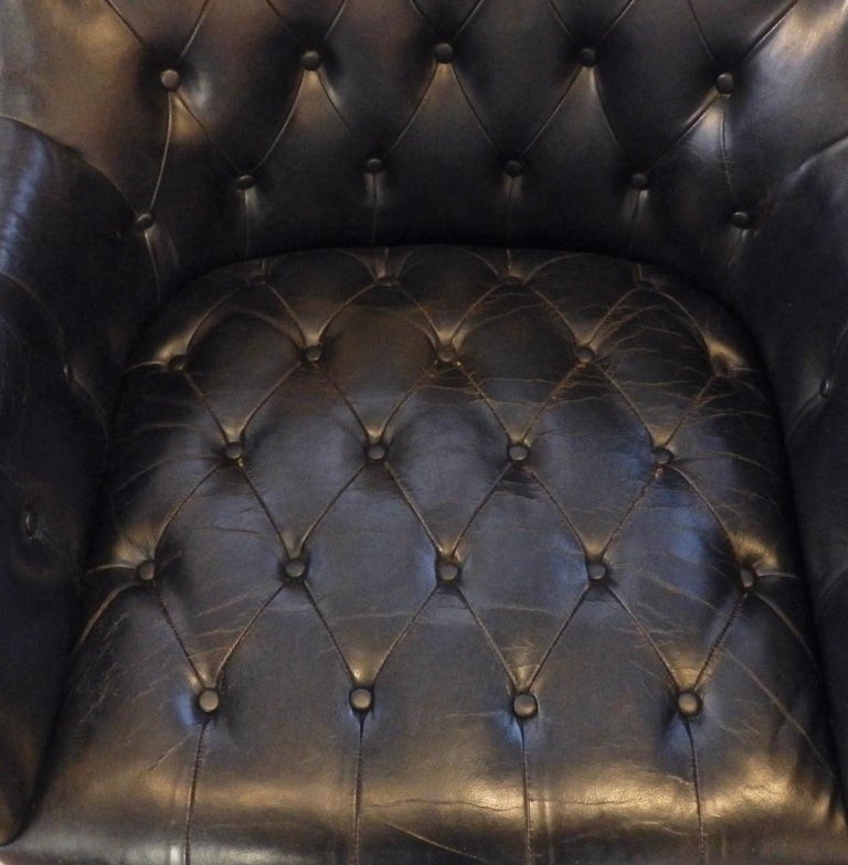Pair of button Tufted Black Leather Occasional Chairs For Sale at 1stDibs