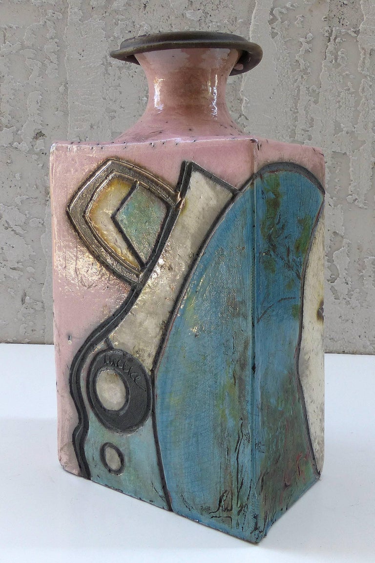 Pair of circa 1980s Abstract Hand Built Modern Glazed Pottery Vases at ...