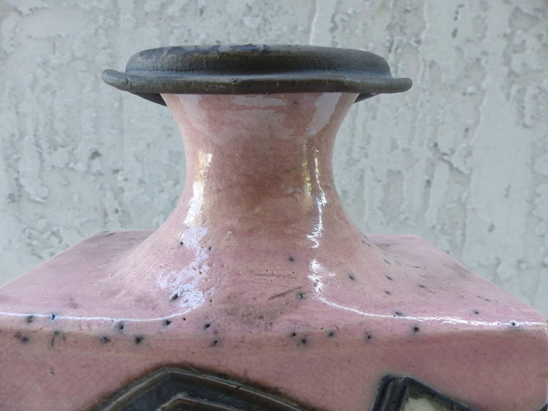 Pair of circa 1980s Abstract Hand Built Modern Glazed Pottery Vases at ...