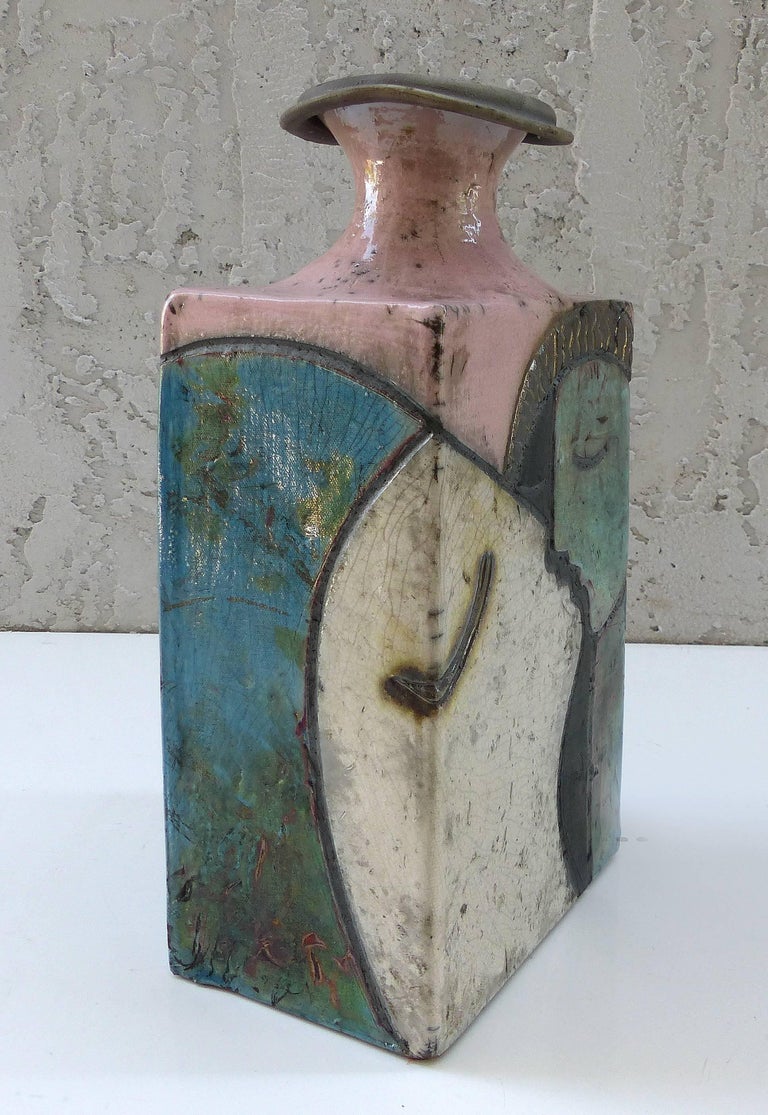 Pair of circa 1980s Abstract Hand Built Modern Glazed Pottery Vases at ...