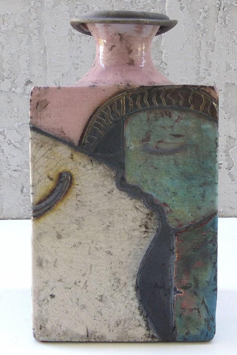 Pair of circa 1980s Abstract Hand Built Modern Glazed Pottery Vases at ...