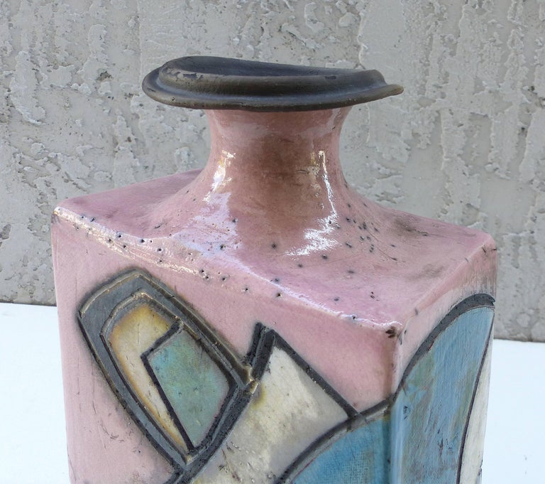 Pair of circa 1980s Abstract Hand Built Modern Glazed Pottery Vases at ...