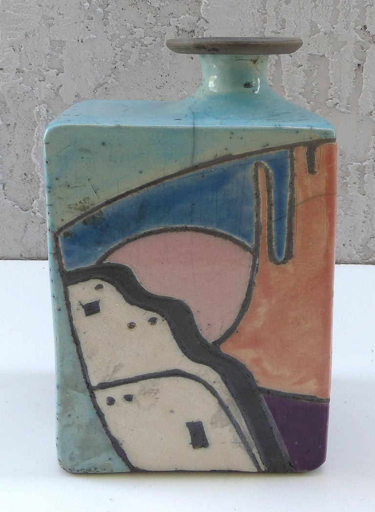 Pair of circa 1980s Abstract Hand Built Modern Glazed Pottery Vases at ...