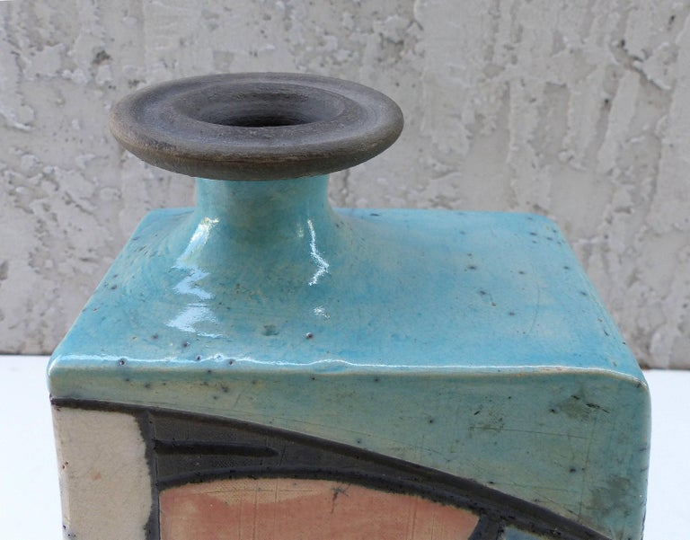 Pair of circa 1980s Abstract Hand Built Modern Glazed Pottery Vases at ...