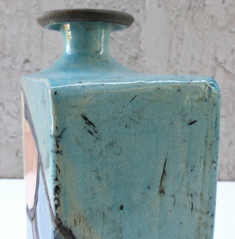 Pair of circa 1980s Abstract Hand Built Modern Glazed Pottery Vases at ...