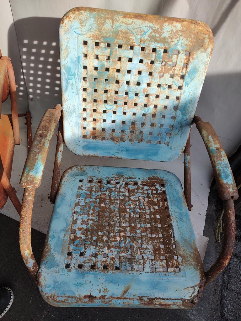 Pair of C1940 Steel Basket Weave Porch Rocker and Bounce Chair For Sale ...