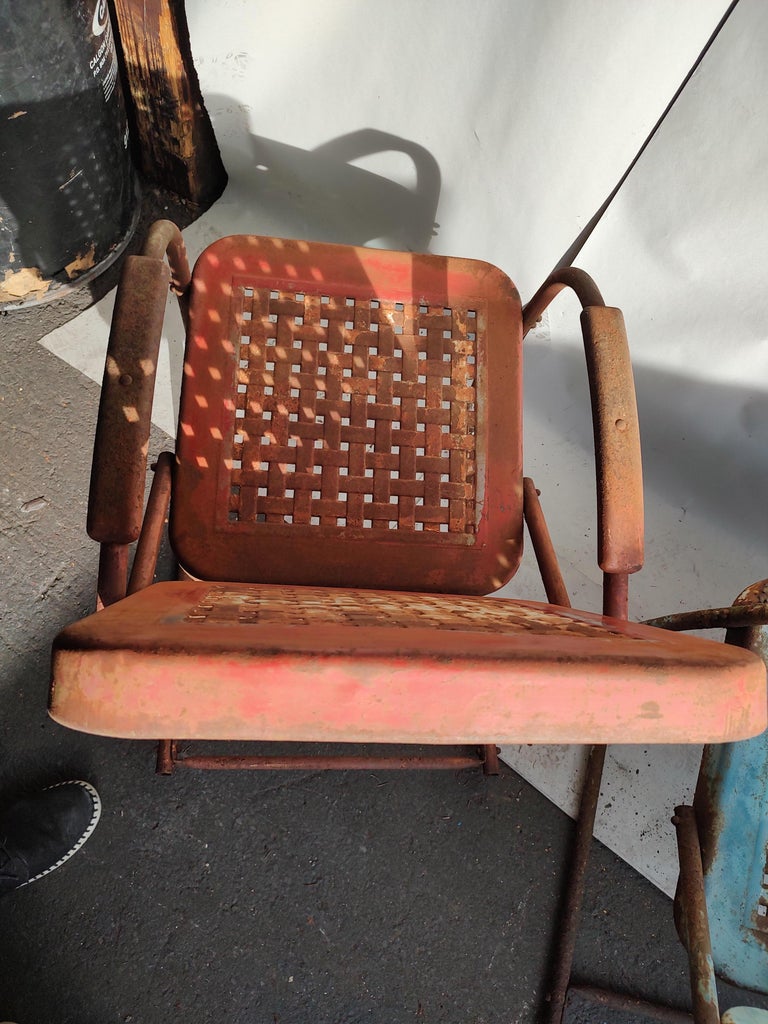 Pair of C1940 Steel Basket Weave Porch Rocker and Bounce Chair For Sale ...