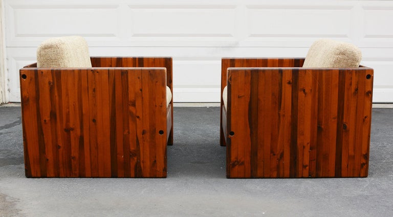 Pair of California Design Studio Stack Pine Cube Lounge Chairs at 1stDibs