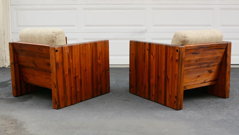 Pair of California Design Studio Stack Pine Cube Lounge Chairs at 1stDibs