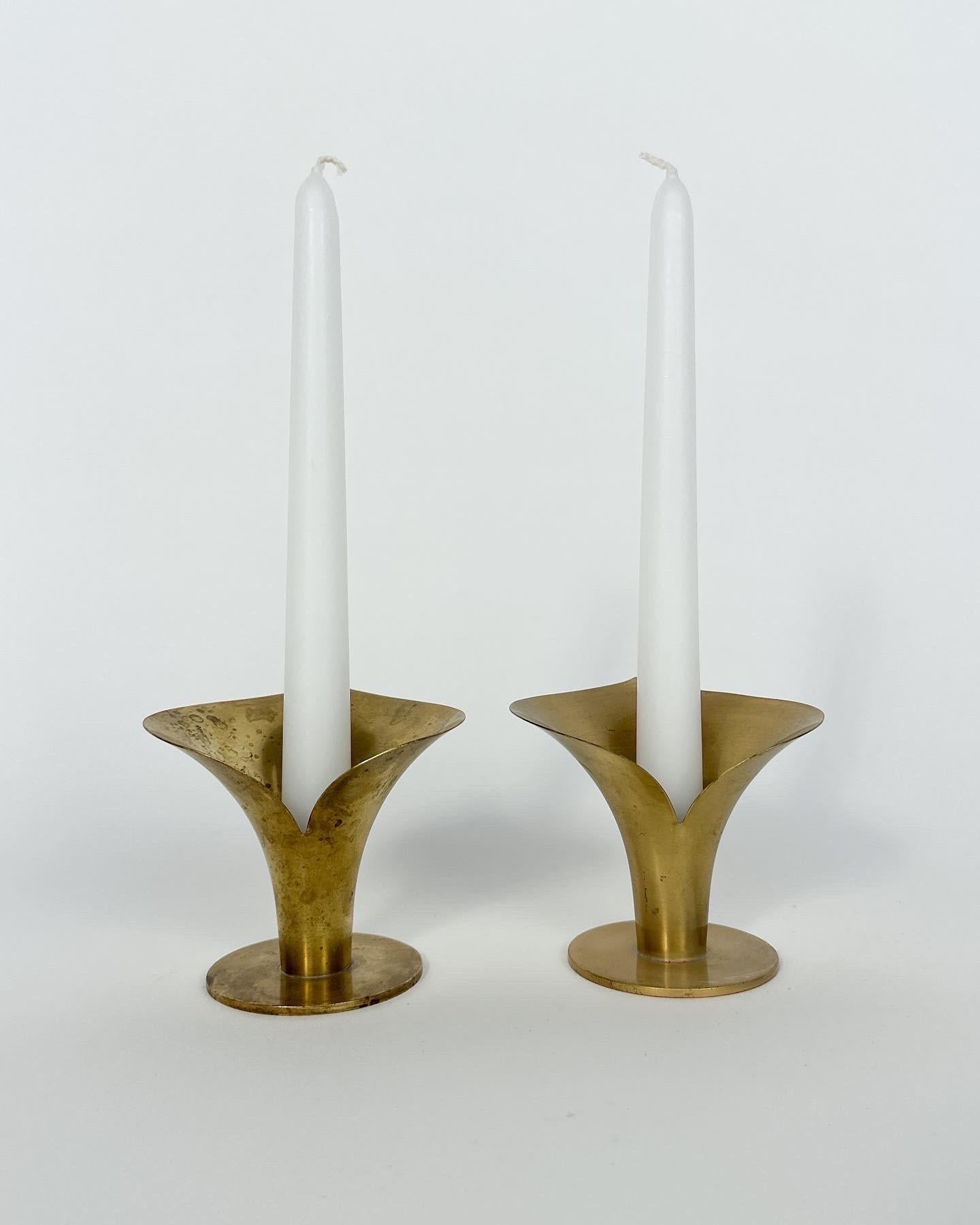 Pair of Calla Lily Candle Holders Carl Einar Borgström Brass Ystad ...