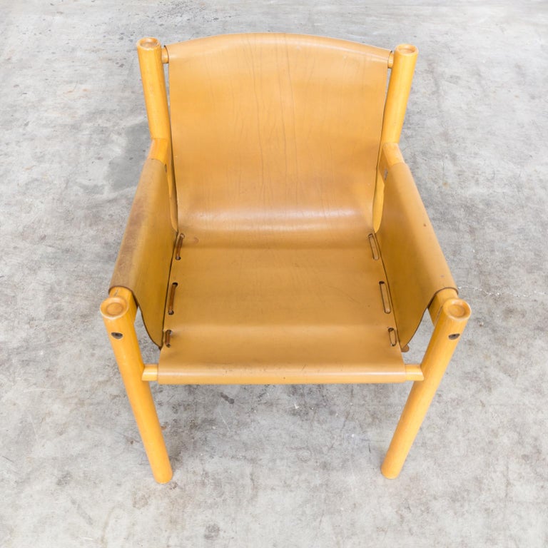 Pair of Camel Brown Leather and wood Dining Chair for Ibisco Sedie set ...