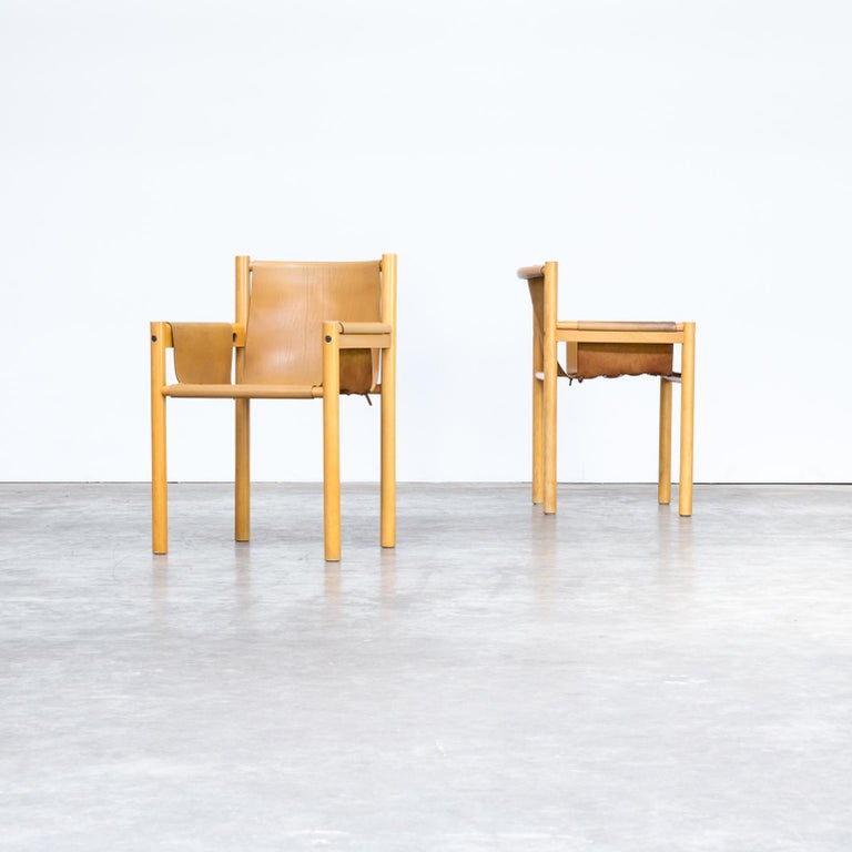 Pair of Camel Brown Leather and wood Dining Chair for Ibisco Sedie set ...