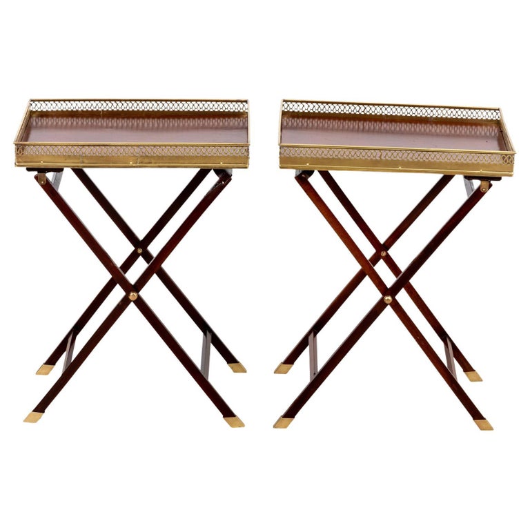 Pair of Campaign Style Brass Gallery Folding Side Tables For Sale at ...