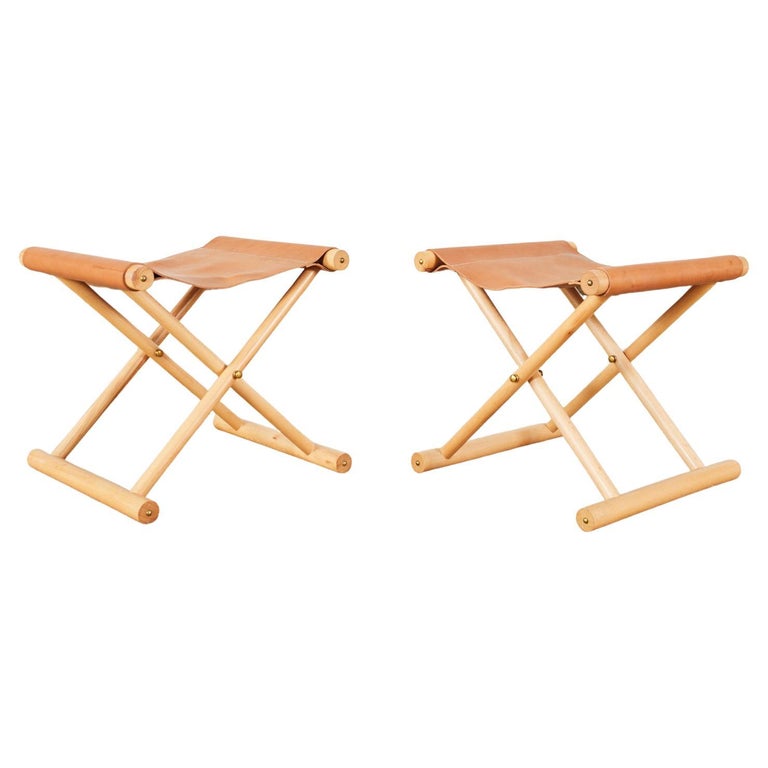 Pair of Campaign Style Leather Folding Stools at 1stDibs