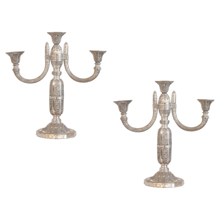 Pair of Candelabras, Art Deco in Silverplated, 1930 For Sale at 1stDibs