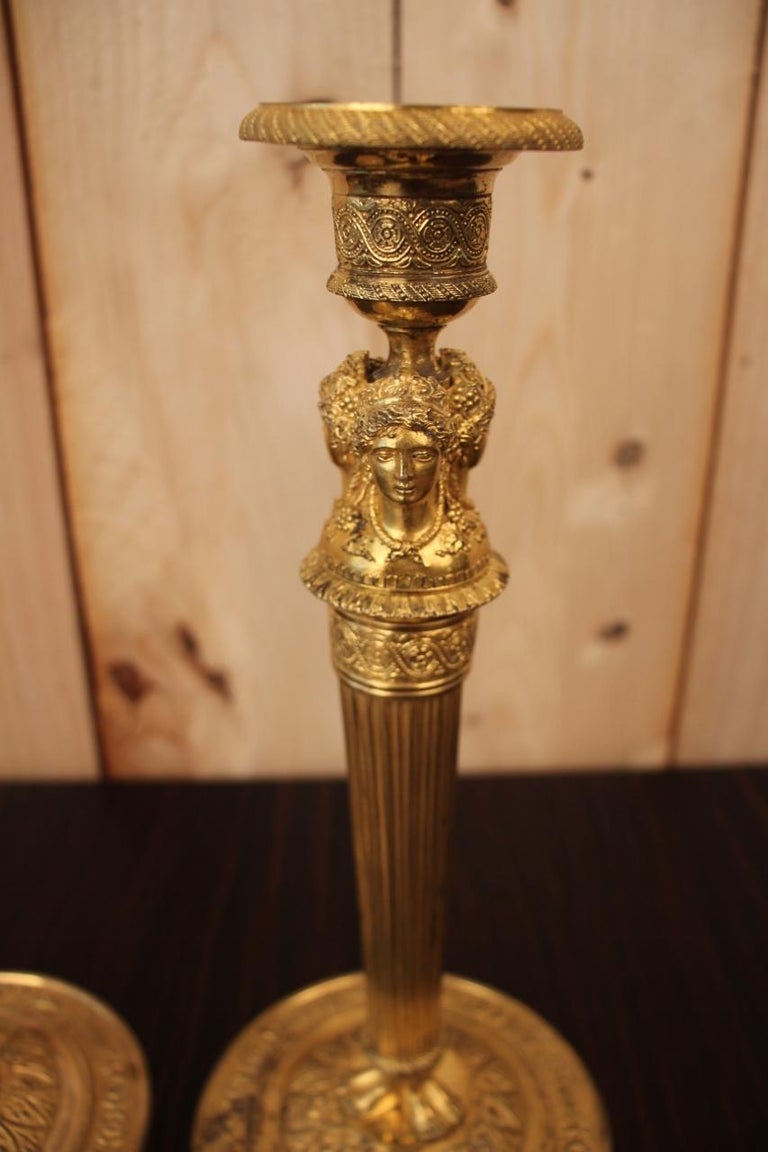 Pair of Candlesticks Flambeaux in Gilt Bronze by Claude Galle Empire ...