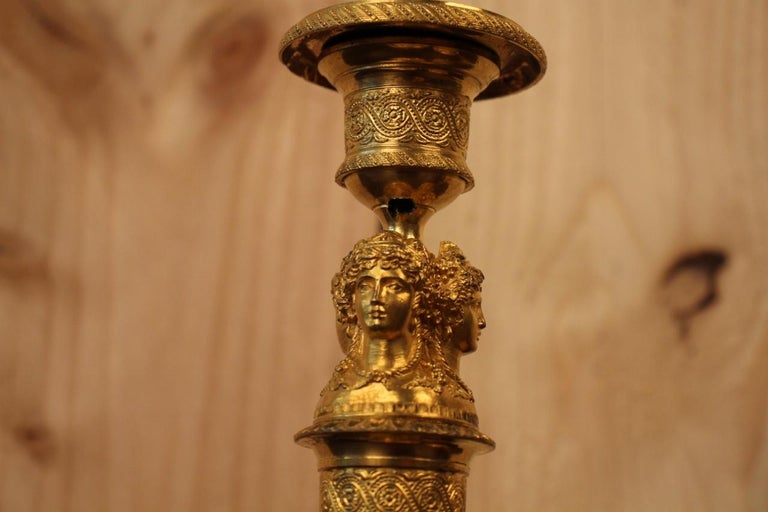 Pair of Candlesticks Flambeaux in Gilt Bronze by Claude Galle Empire ...