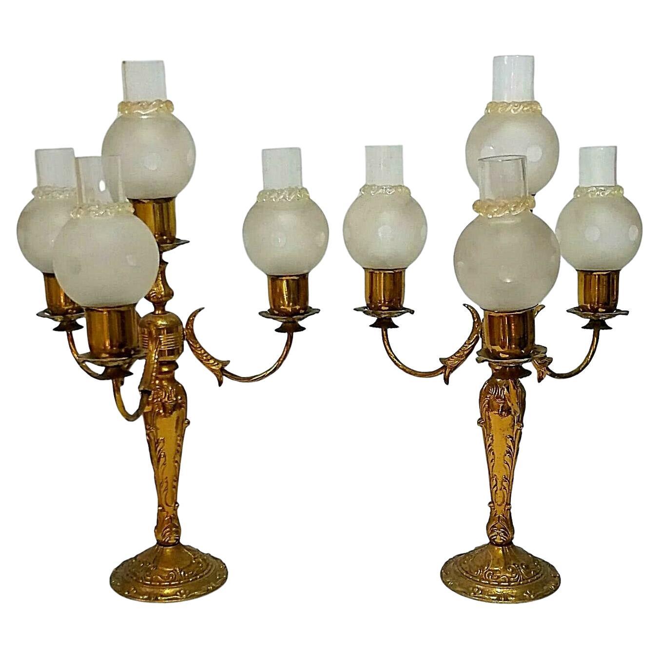 Pair of Glass Candlestick Table Lamps For Sale at 1stDibs
