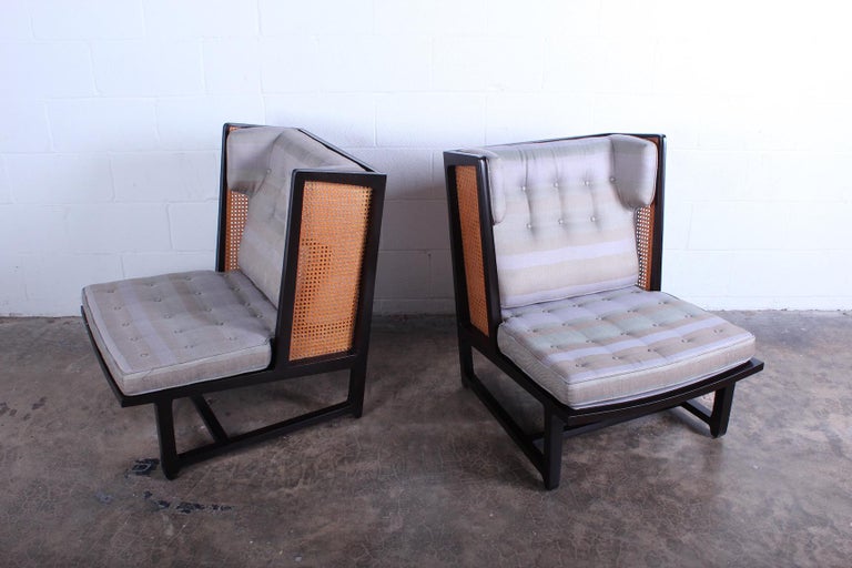 Pair of Cane Back Wing Chairs by Edward Wormley for Dunbar at 1stDibs