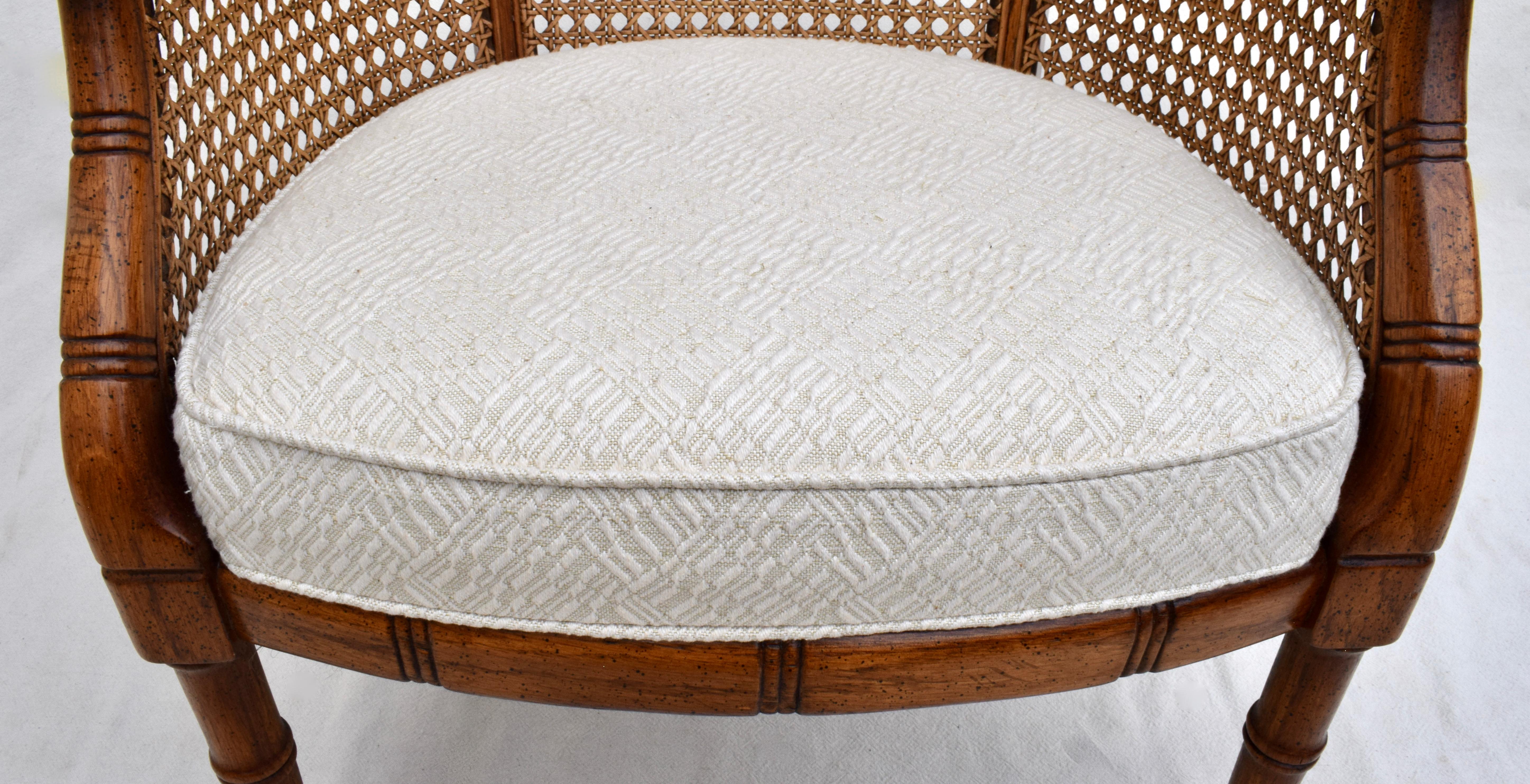 Pair of Caned Barrel Chairs on Casters at 1stDibs