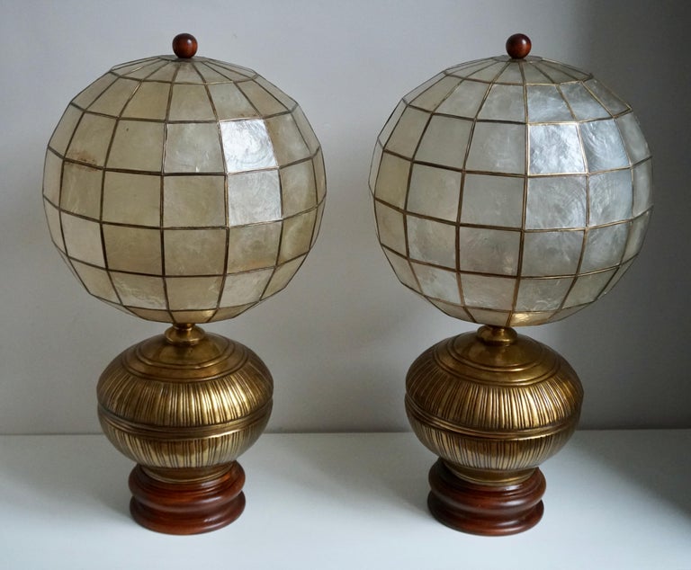 Pair of Capiz Shell and Copper Lamps at 1stDibs