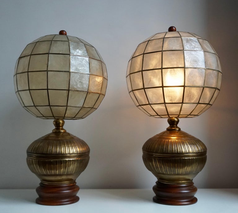 Pair of Capiz Shell and Copper Lamps at 1stDibs