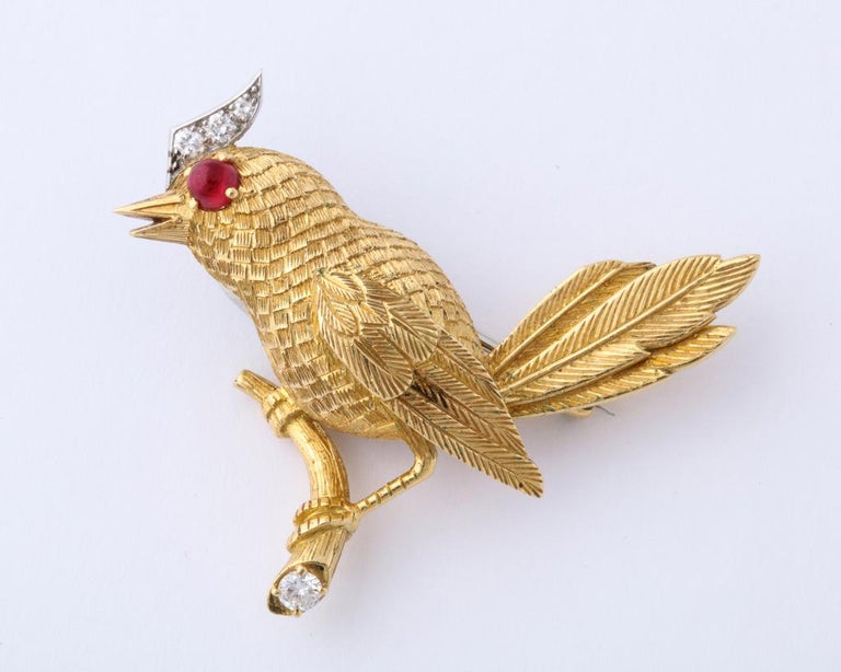Pair of Cartier Ruby Diamond Bird Brooches at 1stDibs