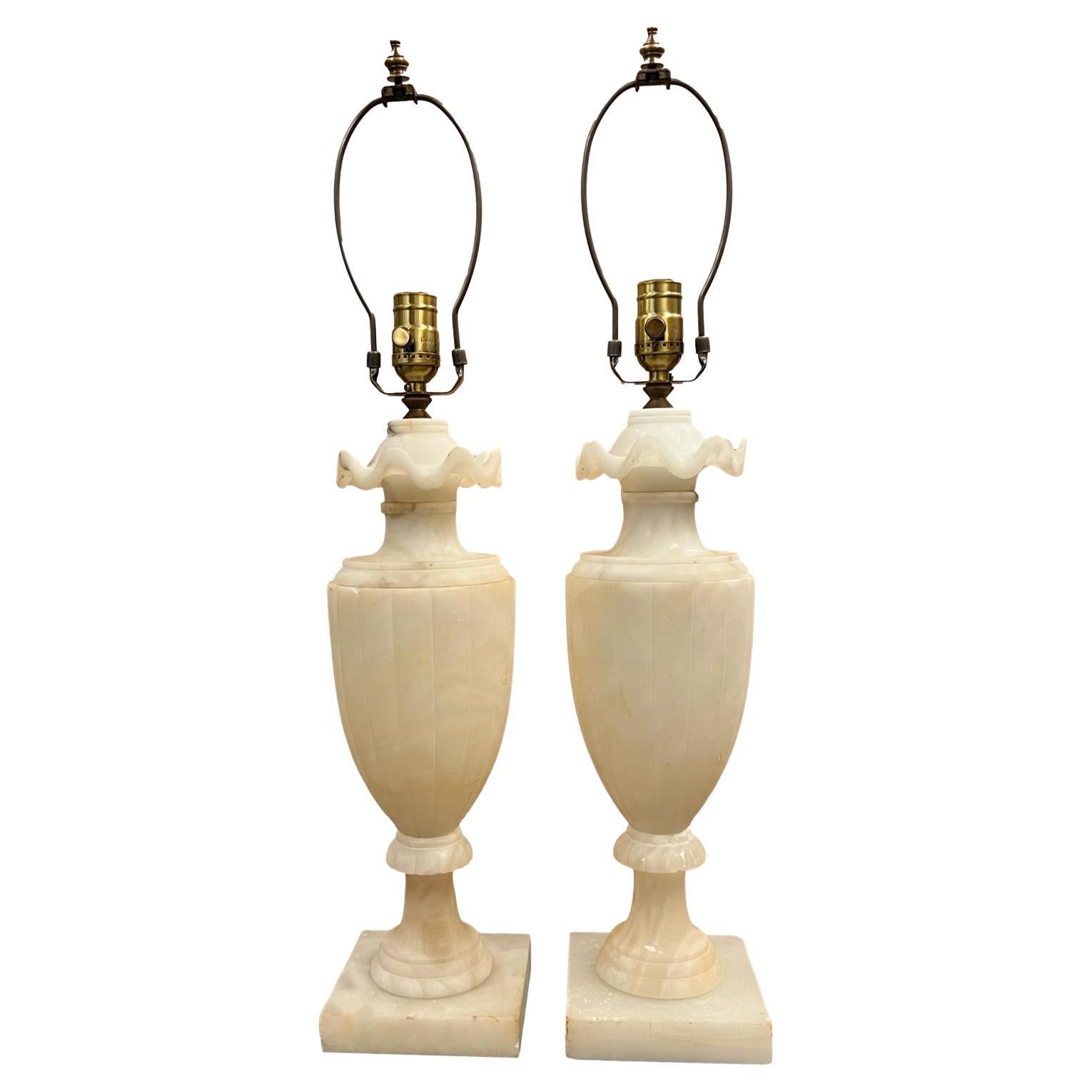 Pair of Green Alabaster Lamps at 1stDibs