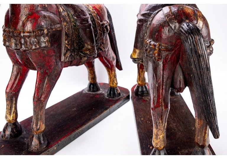 Pair of Carved and Painted India Raj Figures on Horseback For Sale at ...