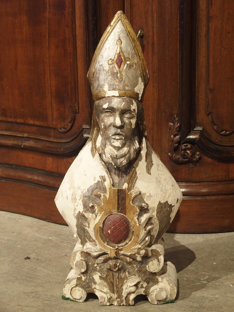 Pair of Carved and Parcel Silvered 17th Century Bishops, Lazio Italy at ...