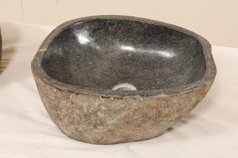 Pair of Carved and Polished Grey River Rock Sink Basins at 1stDibs