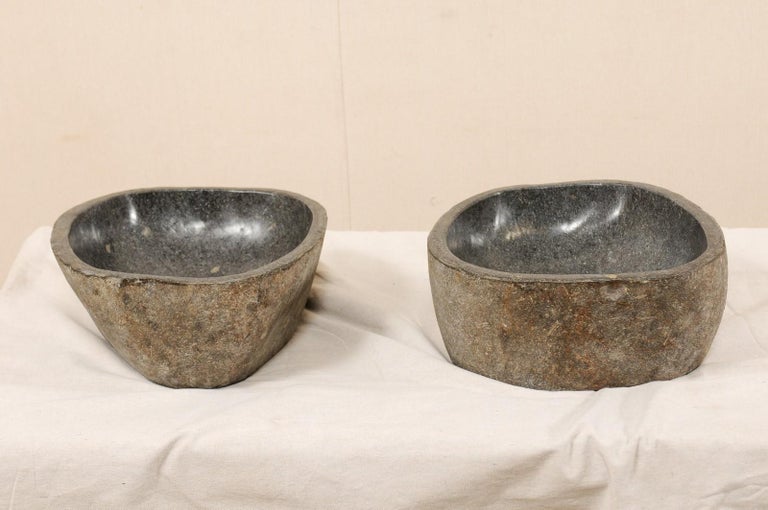 Pair of Carved and Polished Grey River Rock Sink Basins at 1stDibs