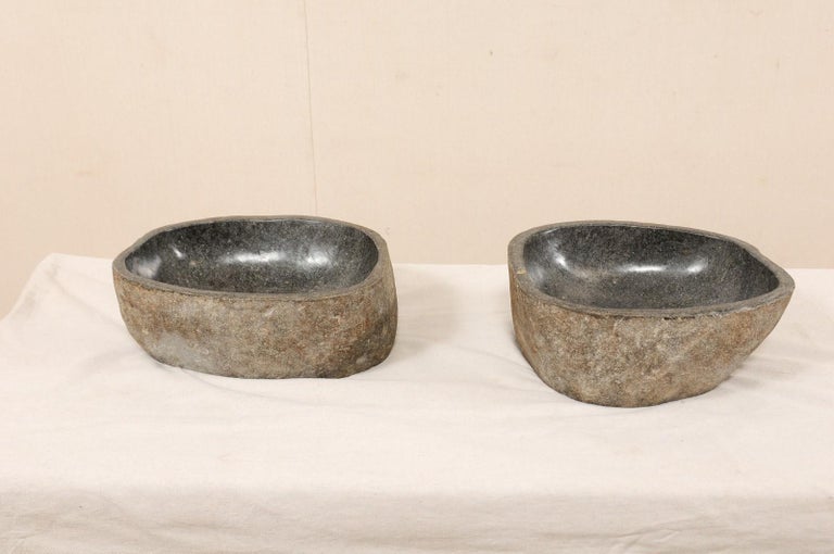Pair of Carved and Polished Grey River Rock Sink Basins at 1stDibs