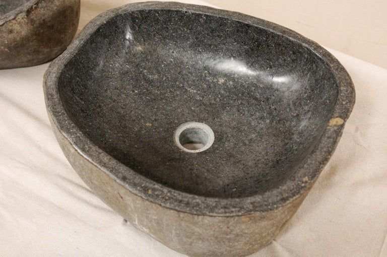 Pair of Carved and Polished Grey River Rock Sink Basins at 1stDibs