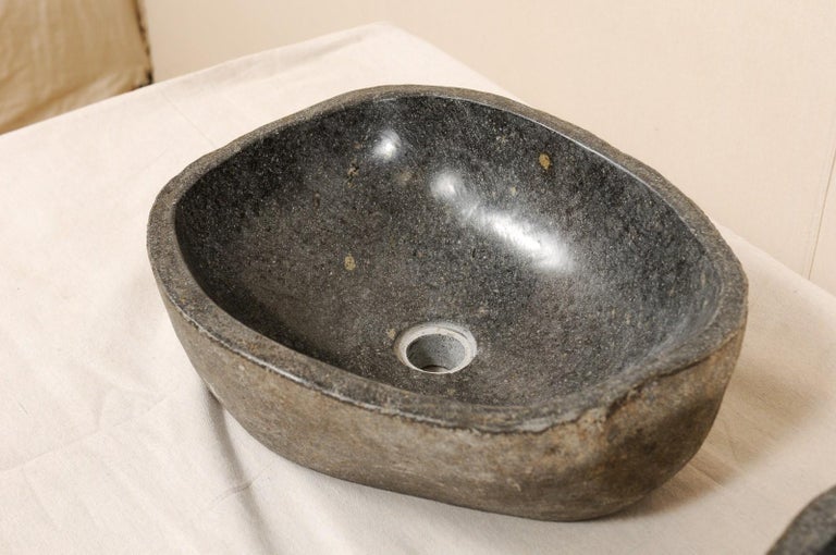 Pair of Carved and Polished Grey River Rock Sink Basins at 1stDibs