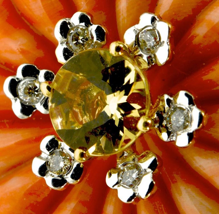 Pair of Carved Coral, Diamond and Citrine Earrings Set in 18 Karat Gold ...