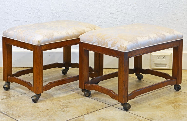 Pair of Carved Drexel Heritage Mid-Century Modern Rolling Upholstered ...