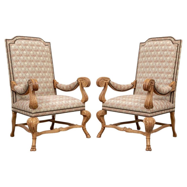Pair of Carved Hall Chairs with Nail Head Decoration For Sale at 1stDibs